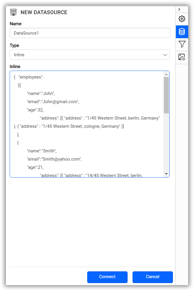 Nested Object JSON Data Processing In Report Designer