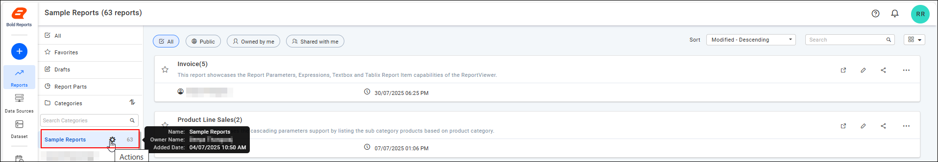 Manage categories in Bold Reports | Bold Reports Cloud