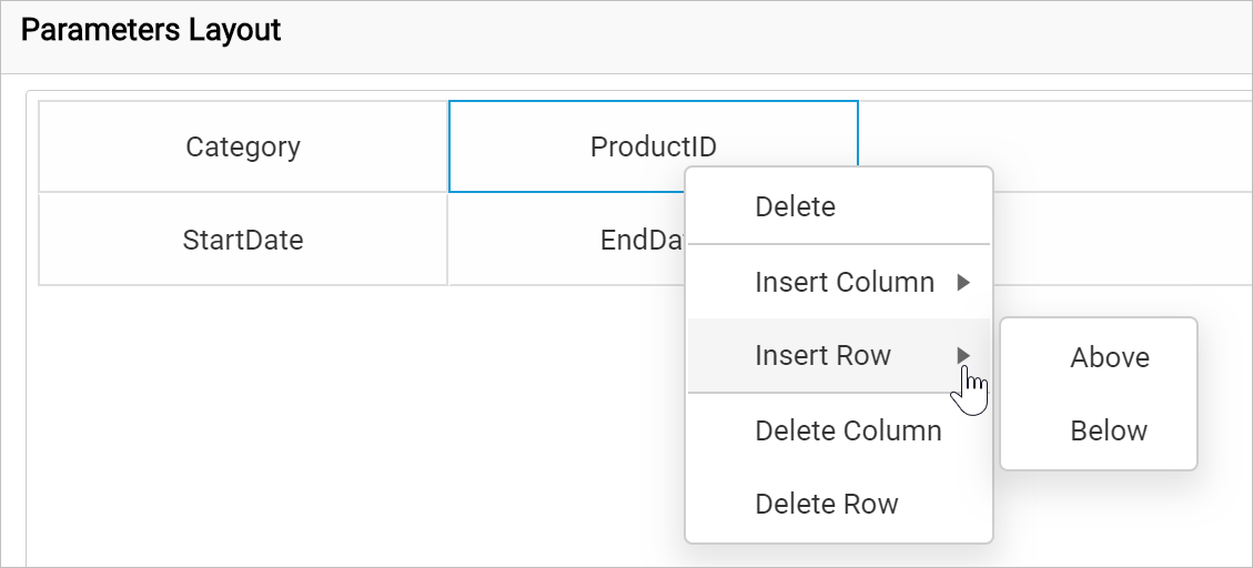 Parameters Layout Bold Reports Designer Blazor
